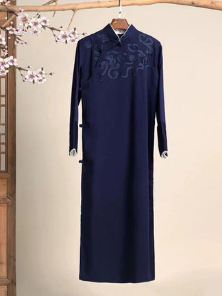 Chinese Long gown Chinese style robe Frog Button Yip Man – ChinaDesigner